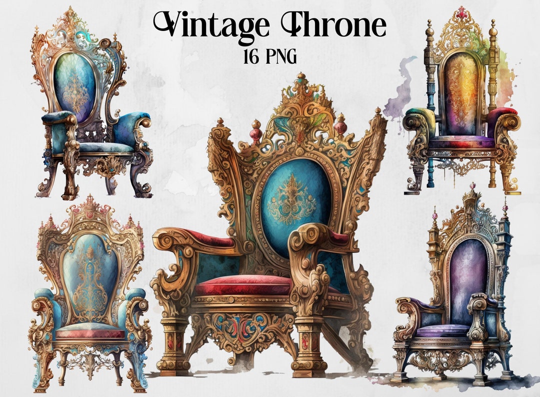 Vintage Throne Watercolor Clipart, Fantasy Throne, Vintage Clipart ...