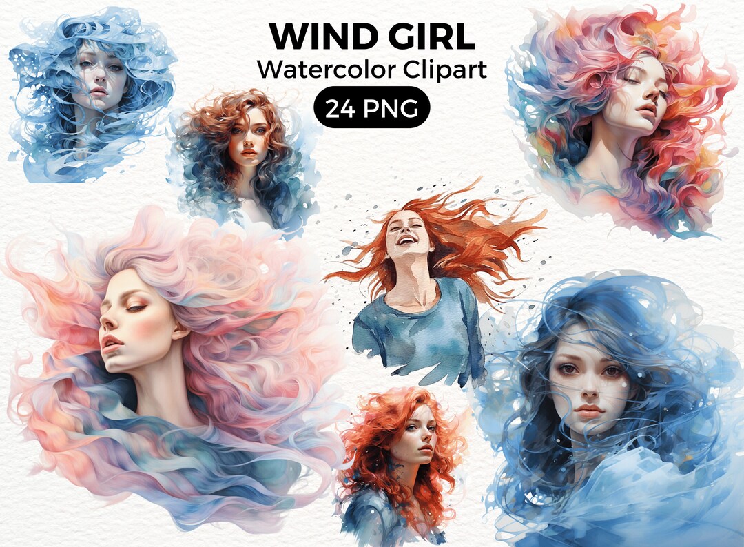 Wind Girl Clipart Set, Beautiful Wind Girl, Colorful Girl Transparent ...