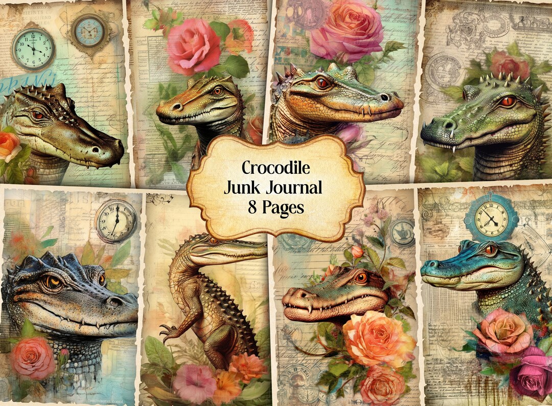Watercolor Crocodile Junk Journal Printable Page, Crocodile Junk ...