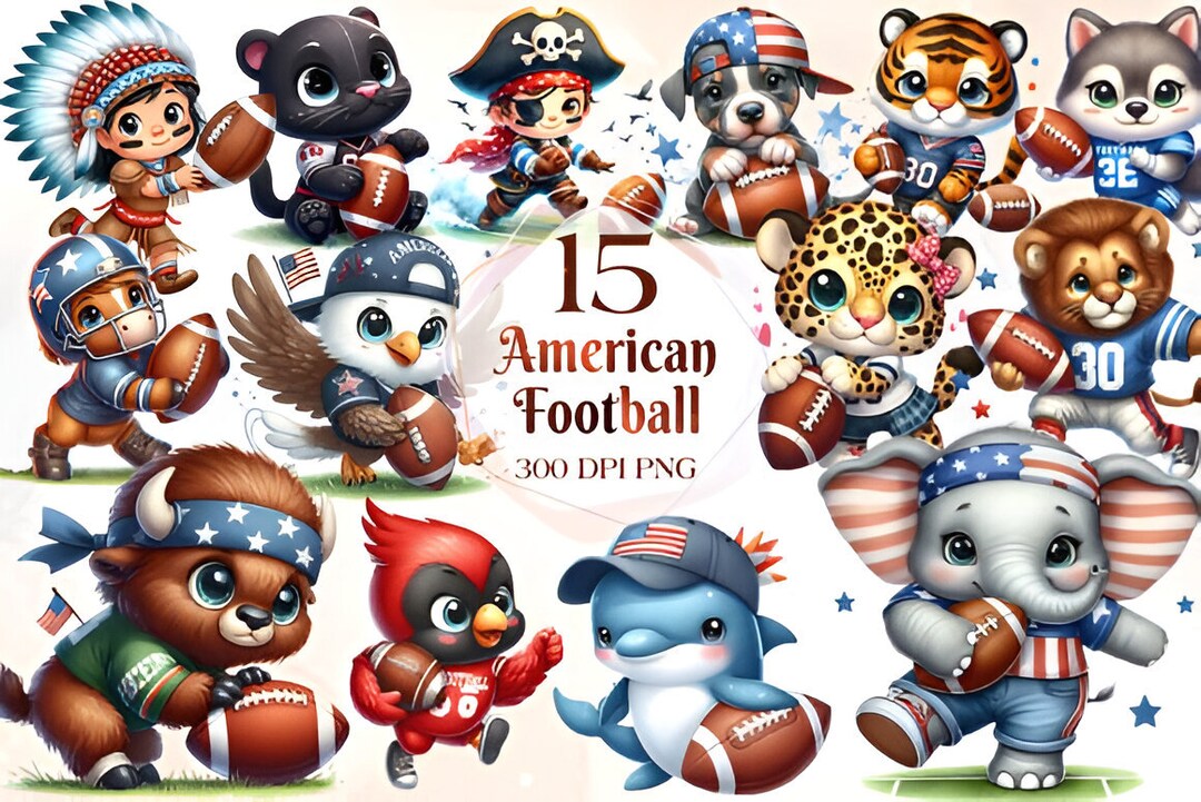 Cute Watercolor American Football Clipart Set, Cute Sports ...