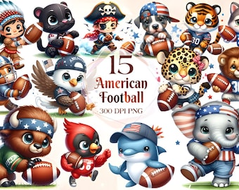 Cute American Football Watercolor Clipart Set, Cute Sports ...