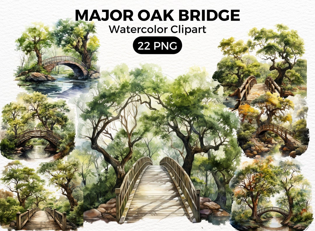 Major Oak Tree Bridge Clipart, Trees Digital Watercolor Png Bridge ...