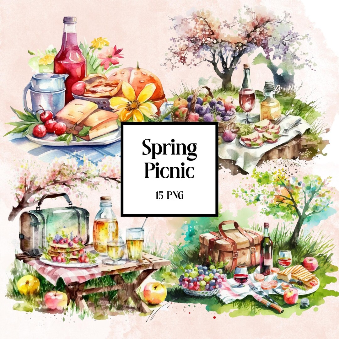 Spring Picnic Clipart, Tea Time Clip Art, Png. Digital Watercolor. Free ...