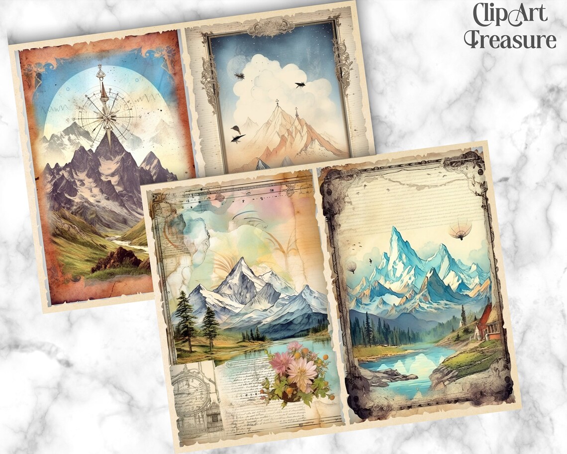 Watercolor Mountains Journal Printable Page, Mountains Landscape Junk ...