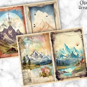 Watercolor Mountains Journal Printable Page, Mountains Landscape Junk ...