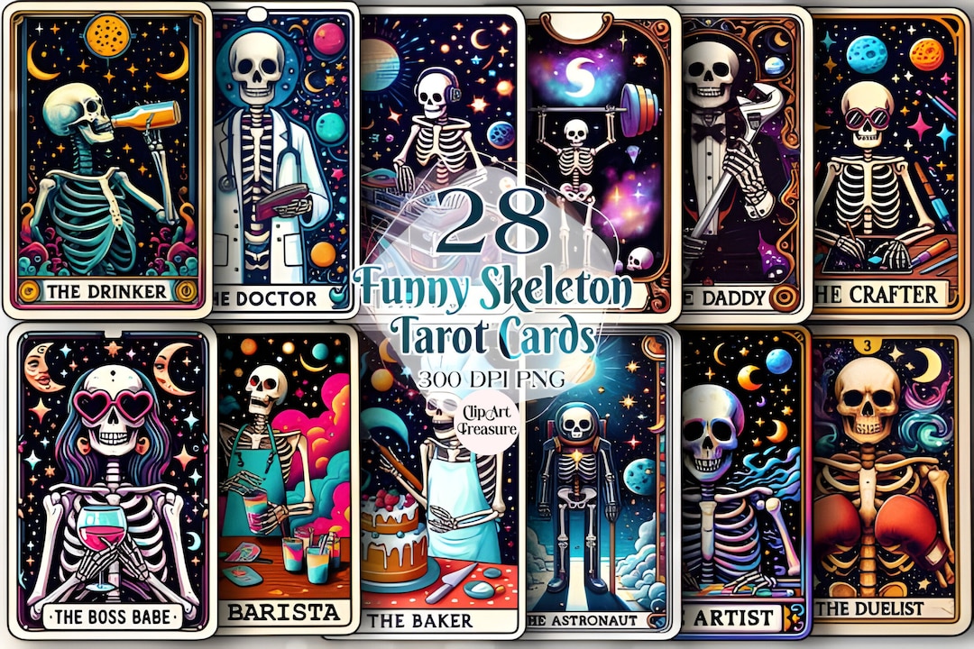 28 Funny Skeleton Tarot Card PNG, Sarcastic Skeleton Sublimation Design ...