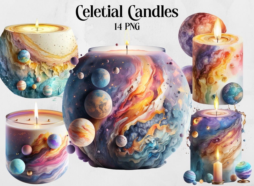 Celestial Candles Watercolor Clipart, Space Clipart, Cosmic Candle Bundle PNG, Celestial Art ...