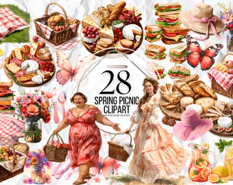 Watercolor Picnic Clipart, 28 Png Summer Picnic Basket, Spring Picnic ...