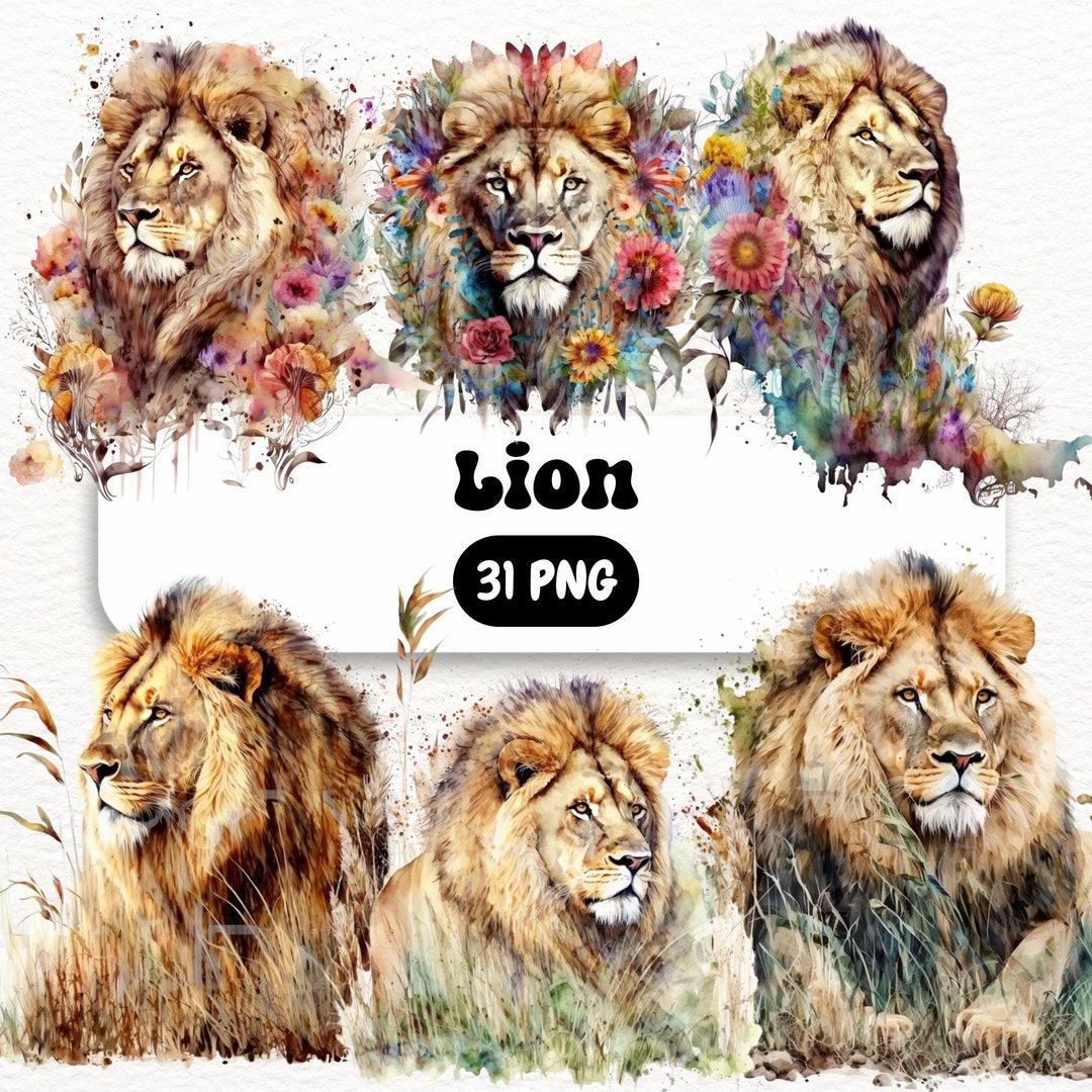 Lion Clipart | Watercolor Lion PNG | Safari Animals Clipart Bundle ...
