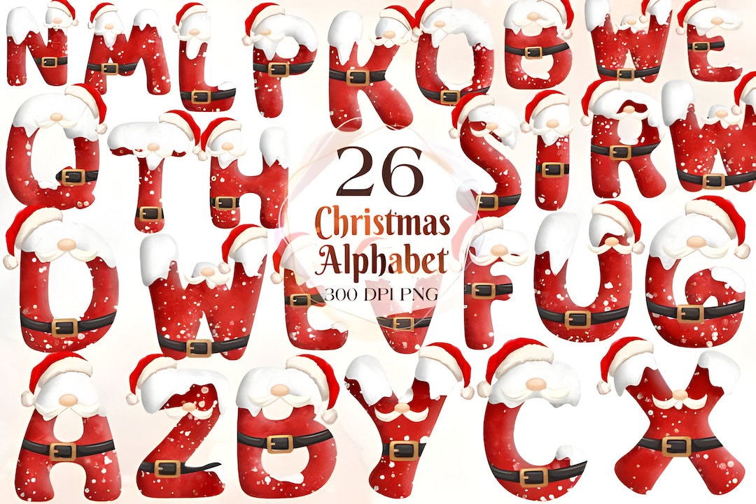 Santa Alphabet Clipart Bundle, A-Z Clipart PNG, Santa Alphabet Designs ...