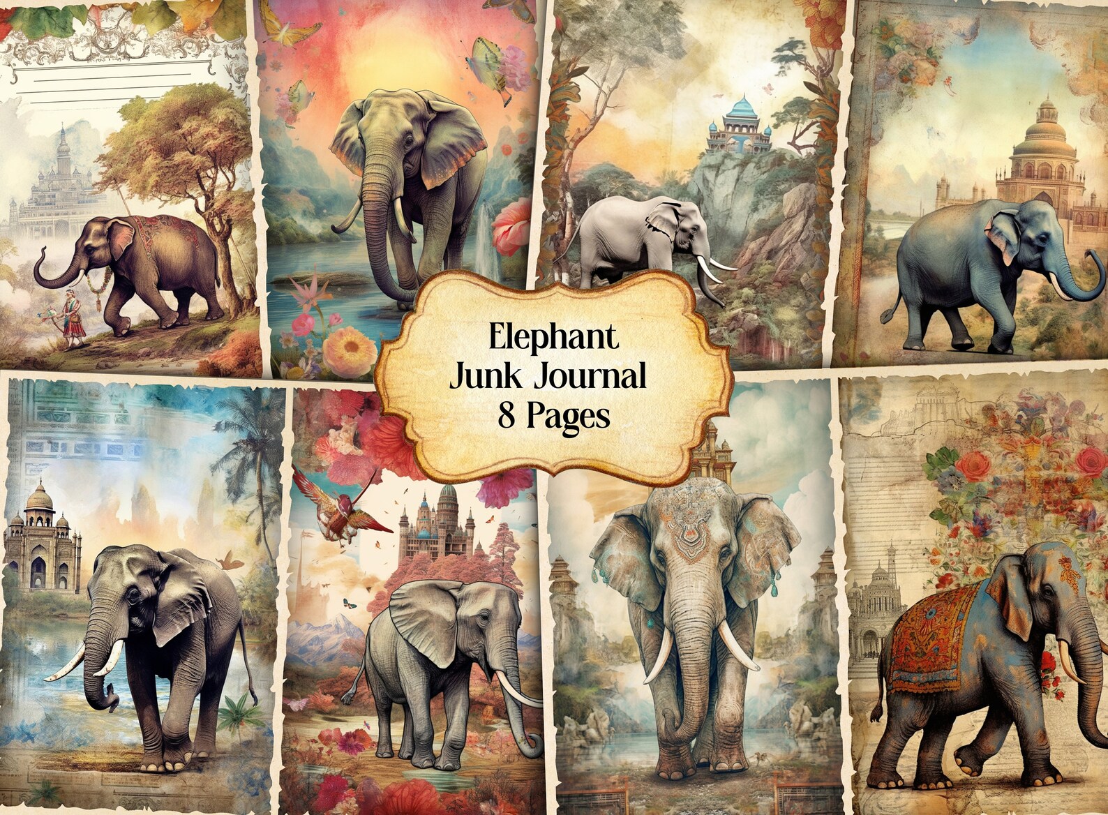 Watercolor Elephant Junk Journal Printable Page, Elephant Junk Journal ...