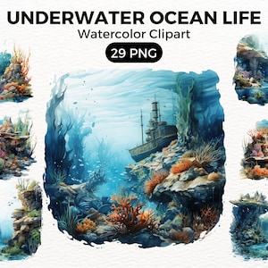 Watercolor Underwater Life Clipart, Nautical Clip Art, Sea Life, Fish ...