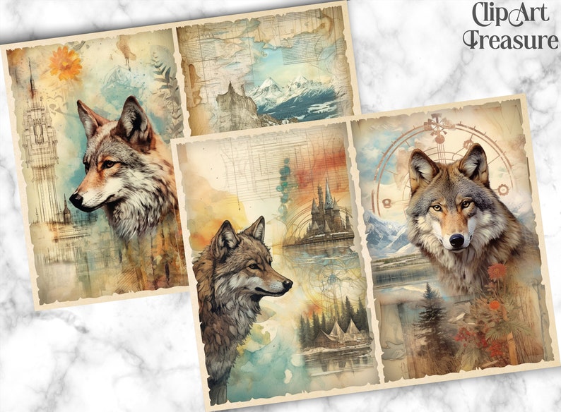 Watercolor Wolf Junk Journal Printable Page Wolf Junk - Etsy