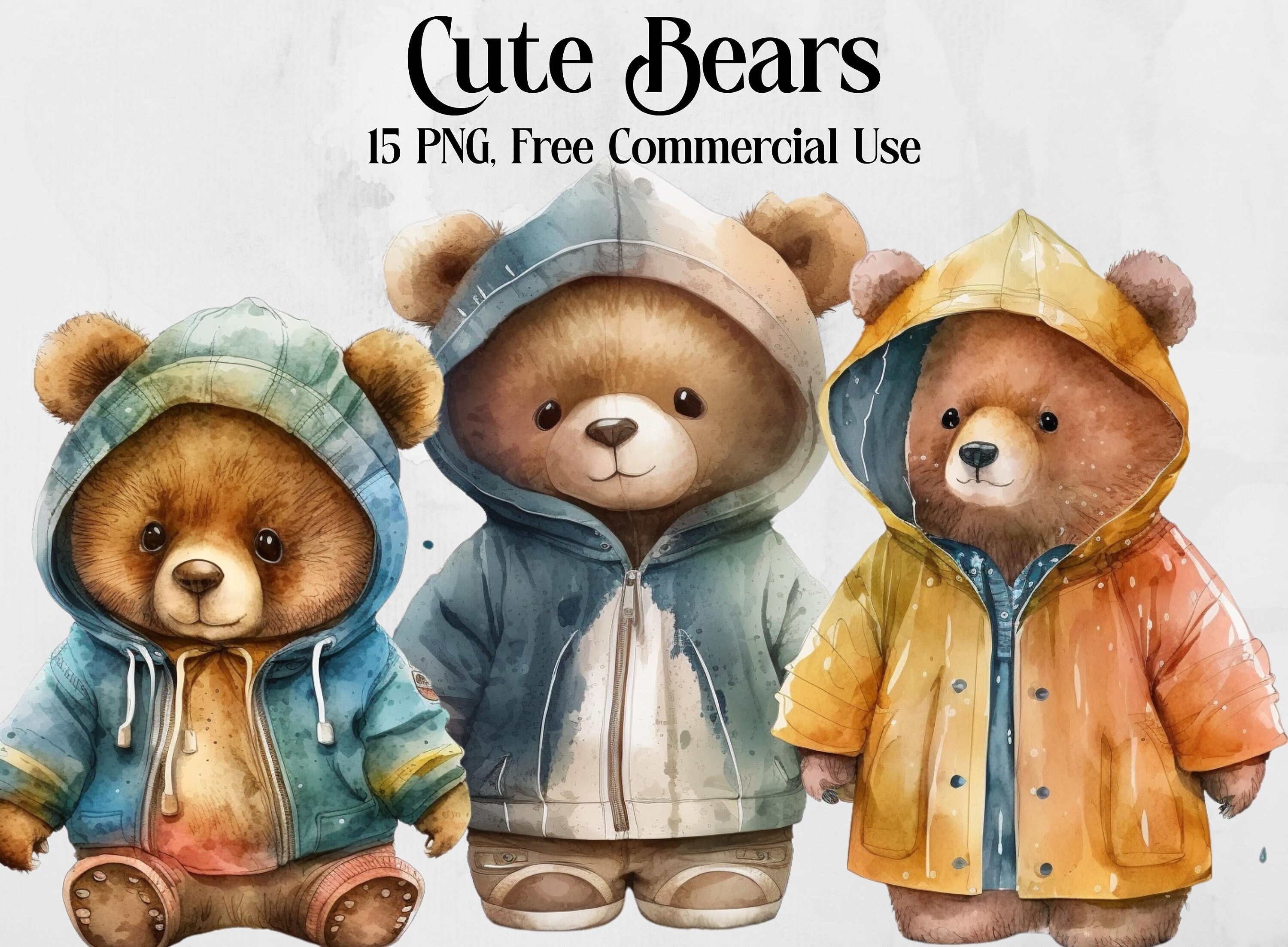 Watercolour Bears Clipart Bear Clipart Cute Bears Clipart - Etsy