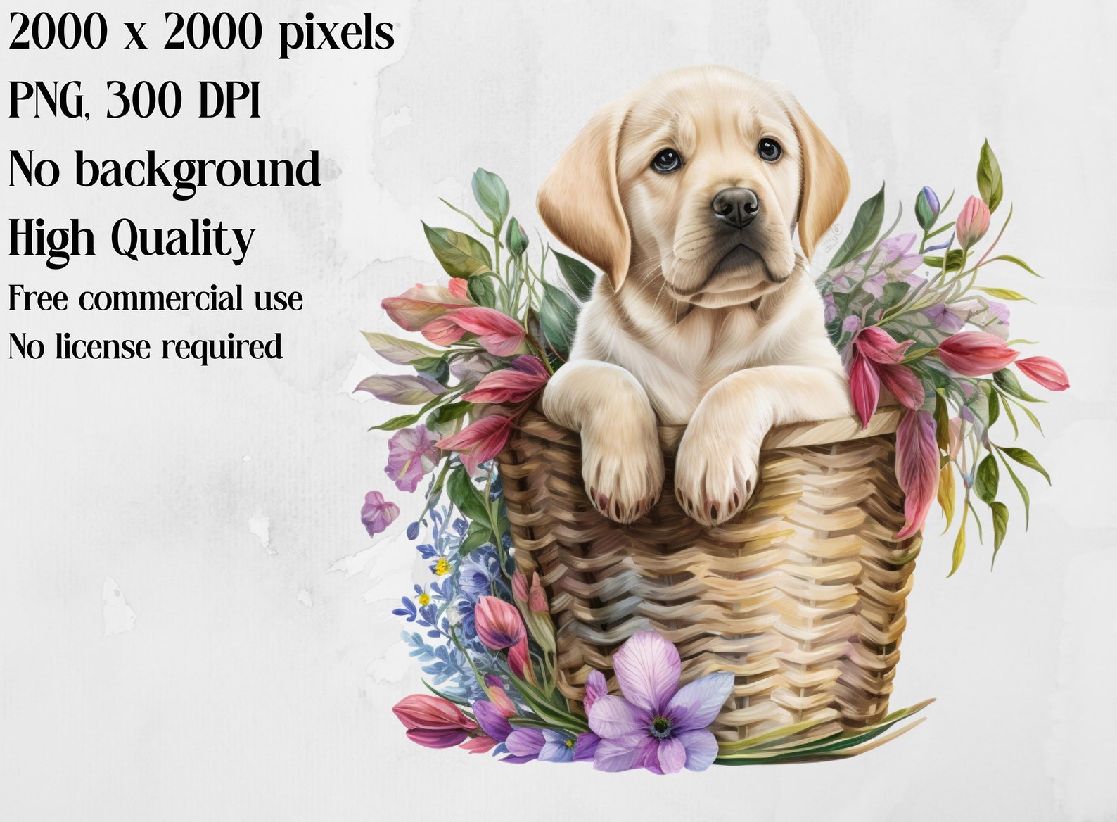 Watercolor Puppies in Basket Clipart, Animal PNG, Cute Floral Dog ...
