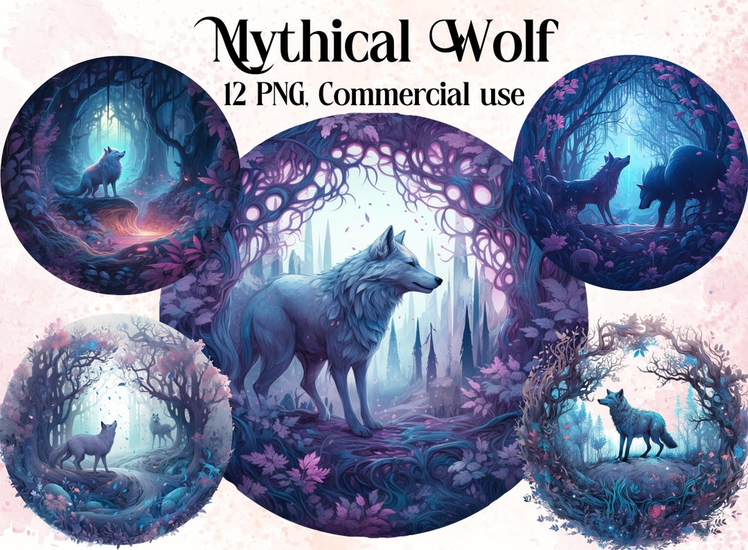 Watercolour Style Mythical Wolves Clipart Bundle ,fantasy Wolf, Png ...
