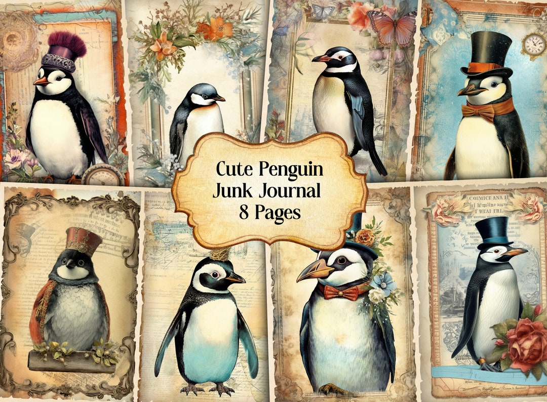 Watercolor Cute Peguin Junk Journal Printable Page, Penguin Junk ...