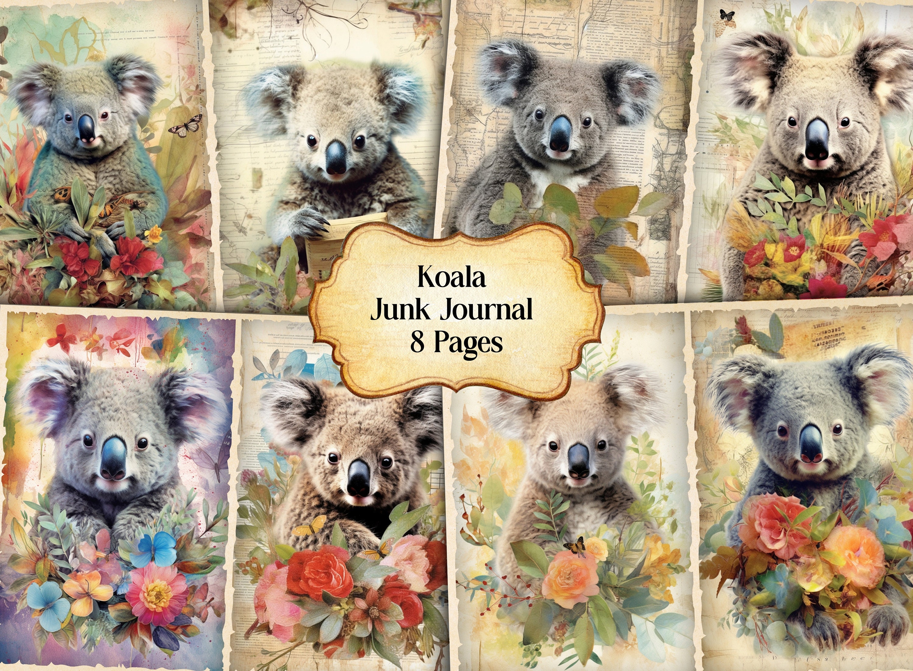 Watercolor Koala Junk Journal Printable Page Koala Junk - Etsy