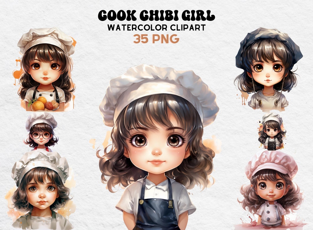 Cute Cook Chibi Girls, Watercolor Girls, Cute Illustrations, Digital ...