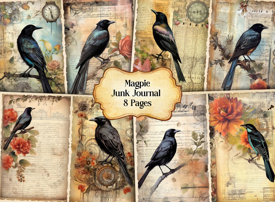 Watercolor Magpie Junk Journal Printable Page, Magpie Junk Journal Kit ...