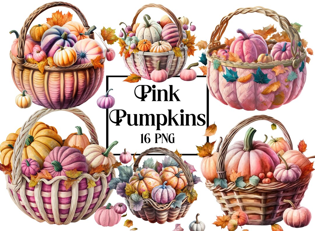 Floral Clipart, Pink Pumpkin Watercolor Clipart, Pumpkin Lovers Gift ...