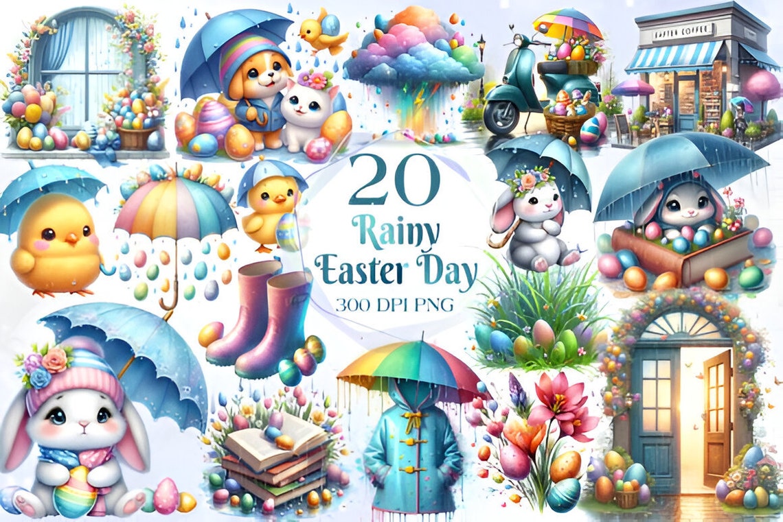 Rainy Easter Day Cute Clipart Rainy Day PNG L Spring Clip Art L Duck ...
