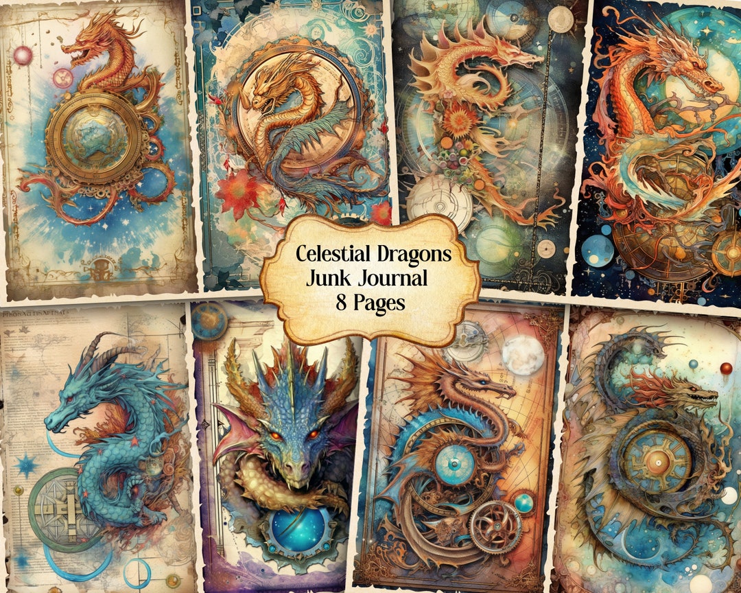 Watercolor Celestial Dragons Journal Printable Page, Fantasy Dragons ...