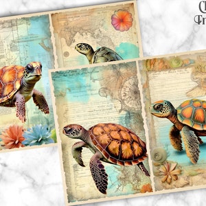 Watercolor Sea Turtle Junk Journal Printable Page, Ocean Animals Junk ...