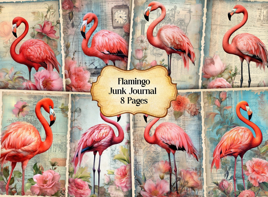Watercolor Flamingo Junk Journal Printable Page, Flamingo Junk Journal ...