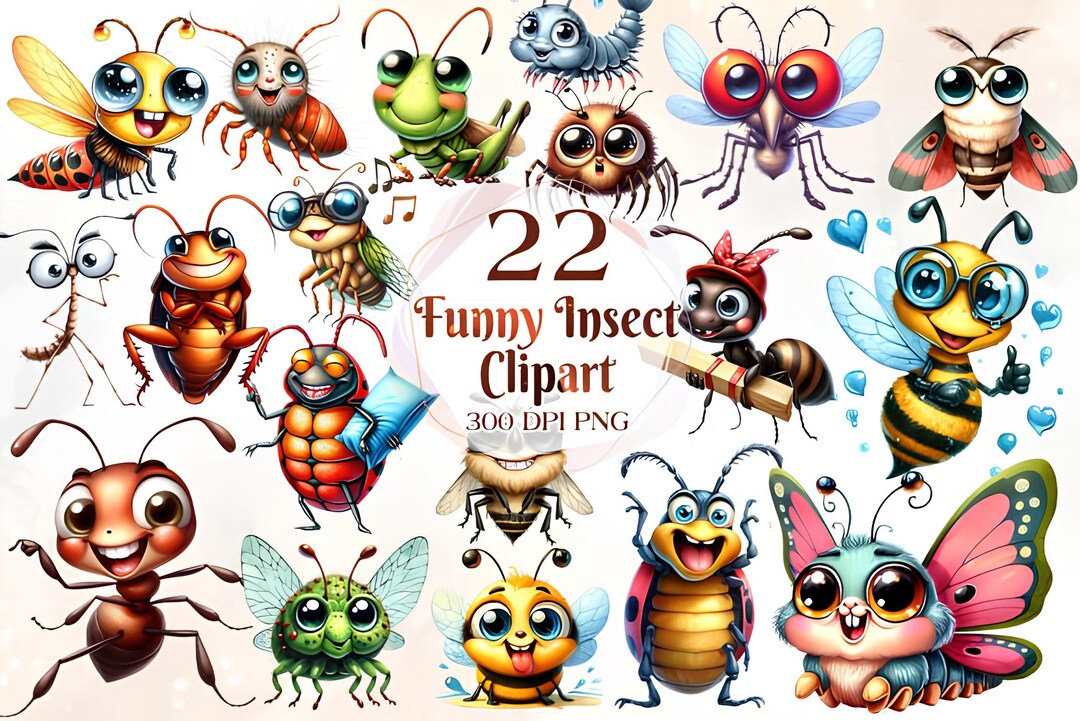 Funny Insects Clipart 22 Png, Cute Caricature Animal, Watercolor Lady ...