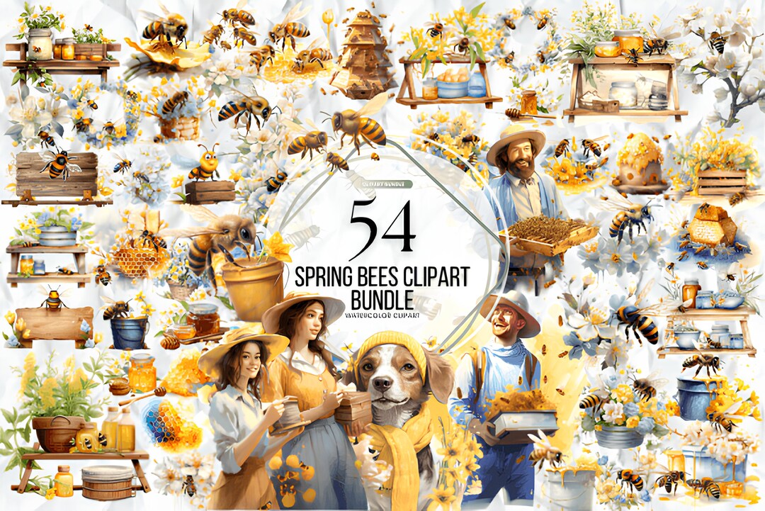 Watercolor Spring Bees Clipart for Commercial Use, Spring Clipart ...