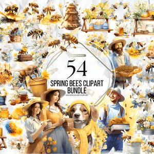 Watercolor Spring Bees Clipart for Commercial Use, Spring Clipart ...