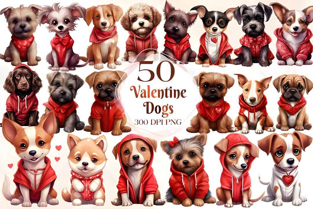 Valentine Dog Clipart Bundle - Puppy Sublimation Bundle for Valentines ...