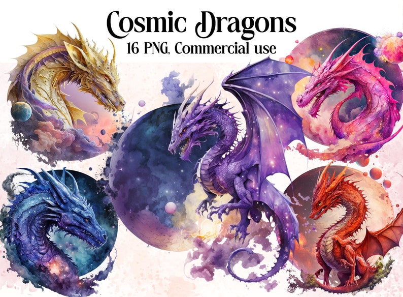 Cosmic Dragons Clipart PNG SVG Full Commercial Use Fantasy - Etsy