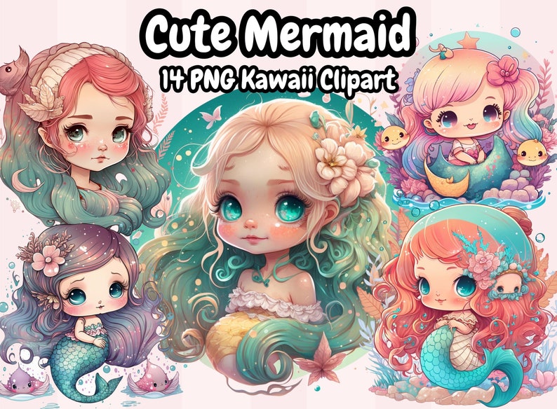 Fantasy Cute Mermaid Kawaii Clipart, Mermaid Clip Art, Royal Mermaids ...