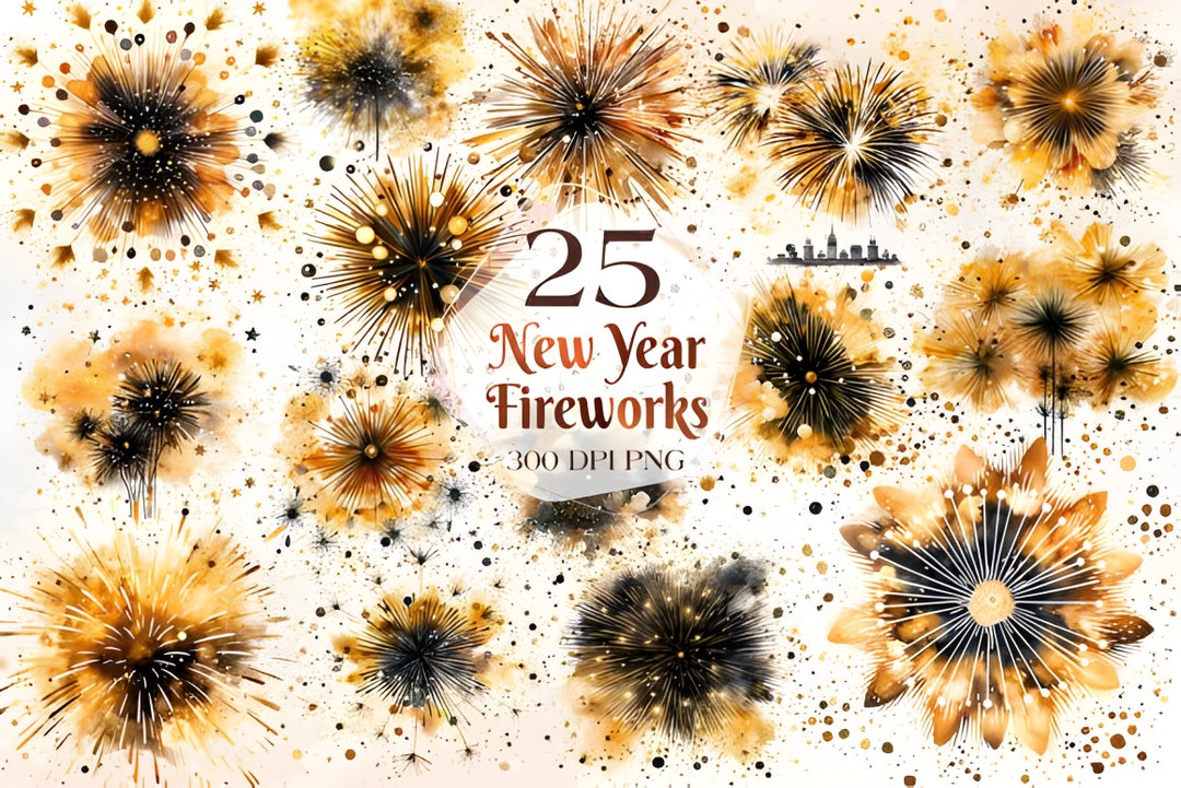 Happy New Year Fireworks Clipart Sparkling Fireworks Clipart Bundle ...