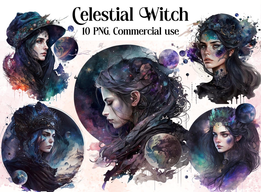 Celestial Witch Clipart Bundle, Witch , Magic Clip Art, Mystical ...