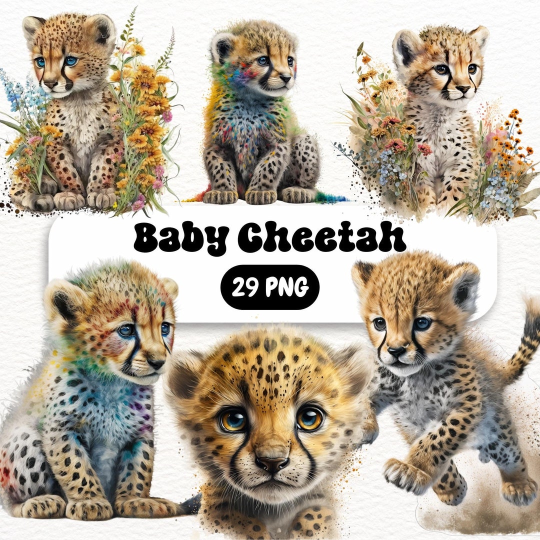 Baby Cheetah Watercolor Clipart, Cute Leopard Clip Art for Commercial ...