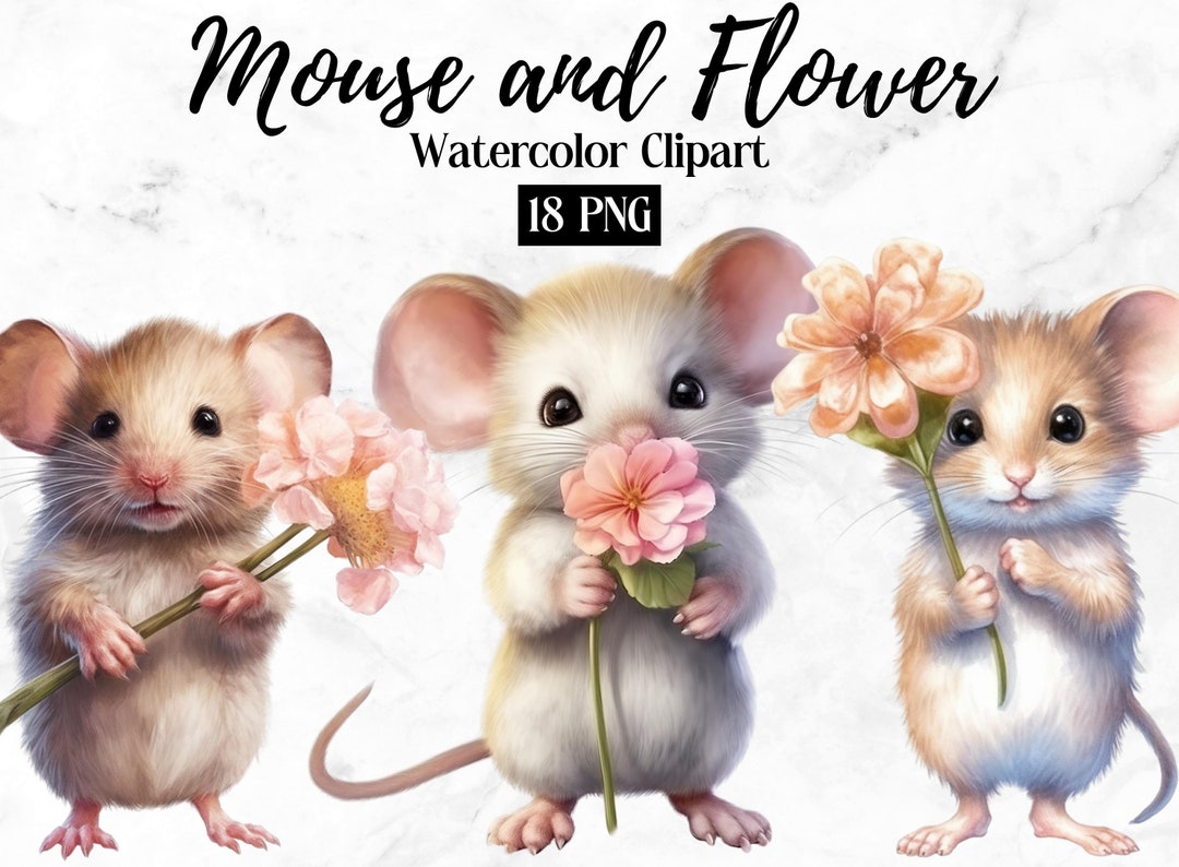 Mouse and Flower Clipart, 18 High Quality Pngs, Digital Download - Card ...