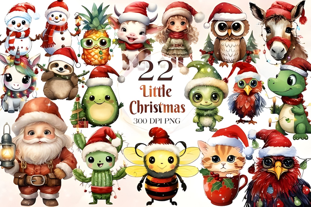 Watercolor Cute Little Christmas Clipart | Painted Christmas Clipart ...