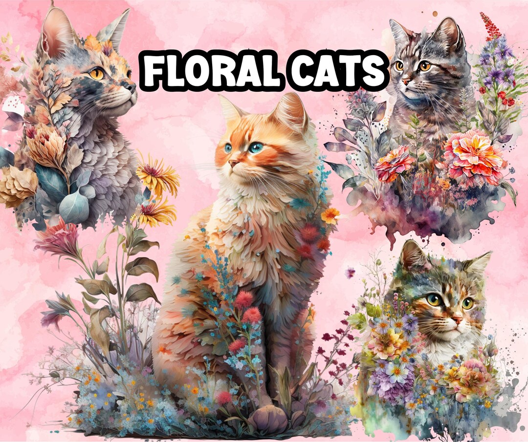Floral Cat Clipart Bundle Fairytale Cat Clipart Fantasy - Etsy