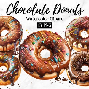 Watercolor Cocholate Donuts Clipart, Sweet Bakery Food Clipart, Donut ...
