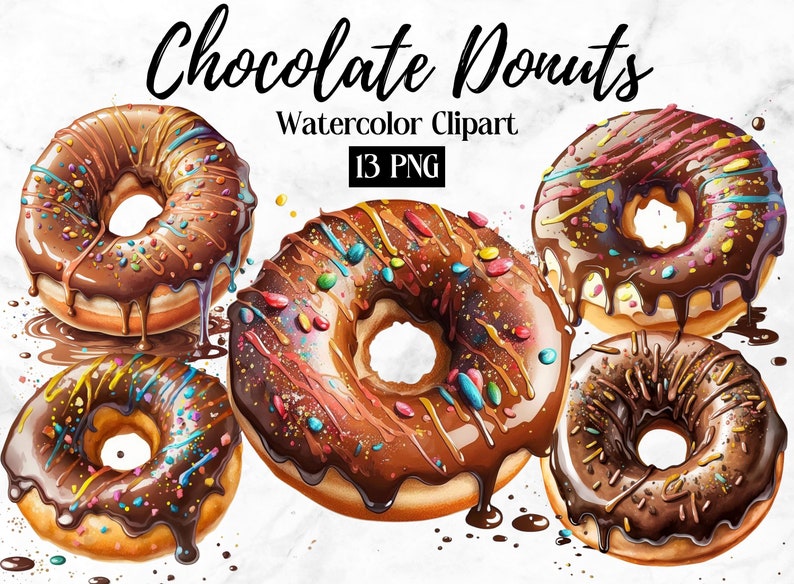 Watercolor Cocholate Donuts Clipart, Sweet Bakery Food Clipart, Donut ...