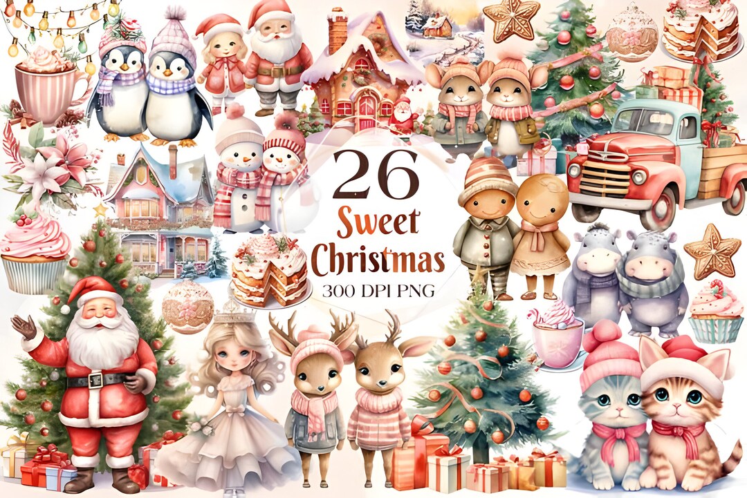 Watercolor Sweer Cute Christmas Clipart | Painted Christmas Clipart ...