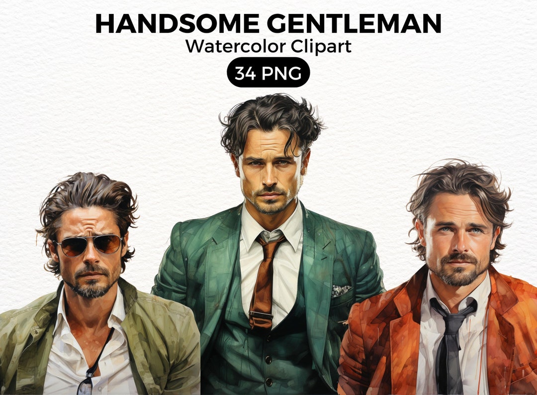 Handsome Gentleman Watercolor Clipart - Handsome Man Illustration PNG ...