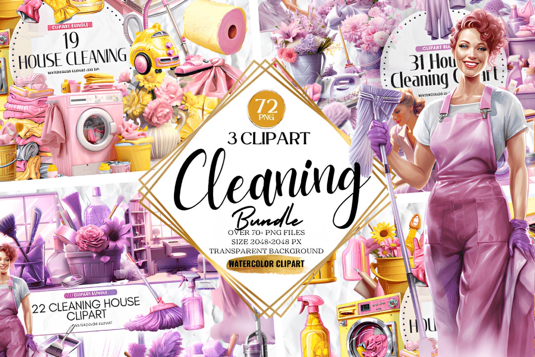 Megabundle 72 Spring Cleaning Clipart - Hand Drawn Clip Art, Laundry ...