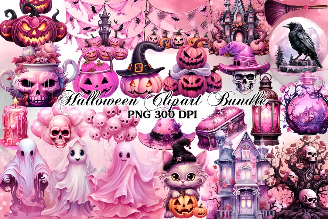 Pink Halloween Watercolor Clipart Bundle | PNG Trick or Treat Images ...