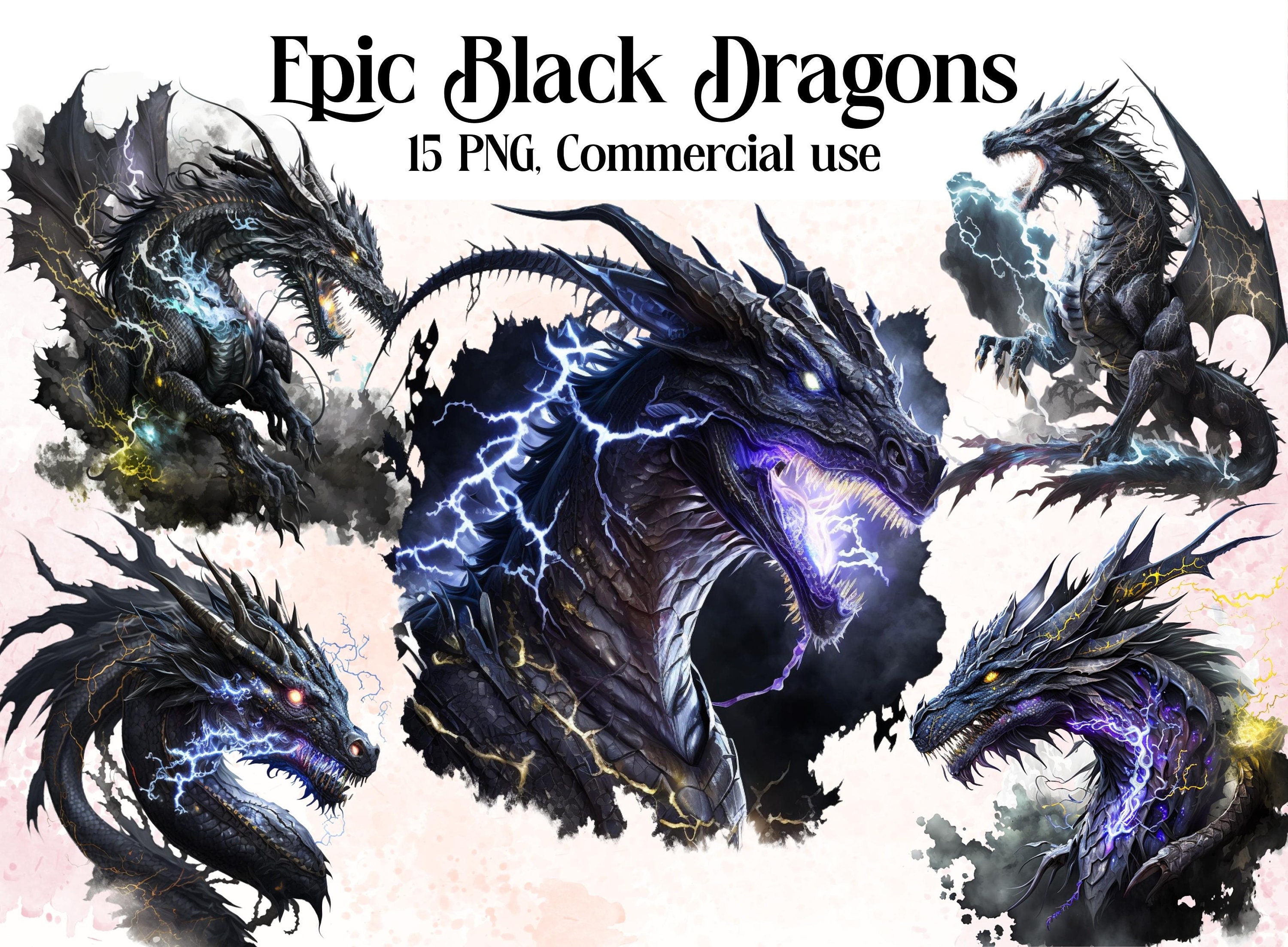 Epic Black Dragons Clipart, PNG, Full Commercial Use, Fantasy Clipart ...
