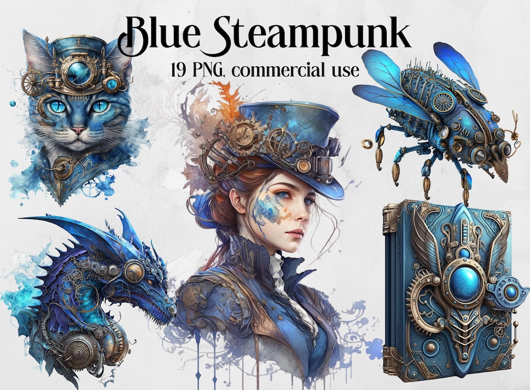 Watercolor Clipart Blue Steampunk, Watercolor Steampunk Png,pink ...