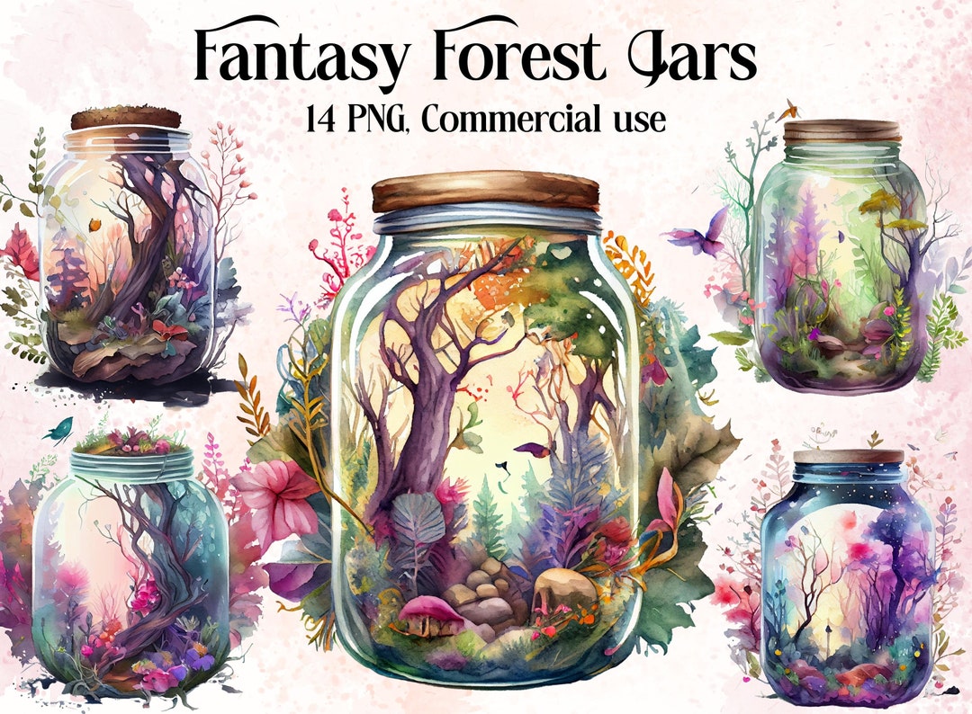 Watercolour Fantasy Forest Jars Clipart - Fantasy Forest PNG Digital ...